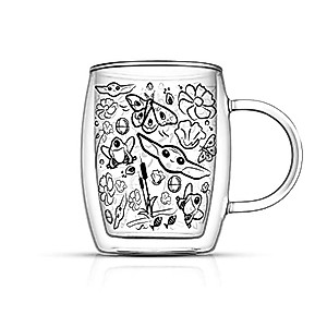 JoyJolt ‘Nature Friends’ Grogu Coffee Mug Set of 2 Double Wall Mug. 5.4oz Large Espresso Cups or Cappucino Cup. Mandalorian Star Wars Mugs, Insulated Coffee Mug, Clear Glass Cups Coffee Cup Set