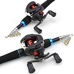 ZYHYD 1.65M Ultra Short 33CM Throwing Fishing Rod + 13BB Water Drop Wheel Set, Carbon Fiber Portable Telescopic Rod Fishing Wheel Combination ZYHYD (Color : Rod+Right Hand Reel)