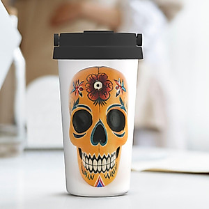 Insulated Coffee Mug Skull 17oz Double Wall Vacuum Stainless Steel Tumbler With Leak-Proof Lid And Handle, Cute Travel Thermos Mug For Cold Hot Drinks
