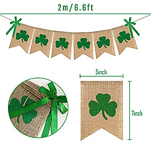 Adurself St. Patrick's Day Burlap Banner Garland Shamrock Clover Rustic Burlap Irish Lucky Day Jute Burlap Mantel Fireplace Wall Hanging for Home Irish Day Celebration St Patricks Day Decorations
