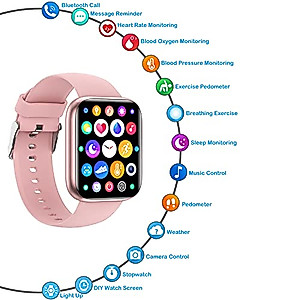 Kimnix Smart Watch(Make/Answer Call/Dial),1.81 in HD Sport Fitness Tracker with IP67 Waterproof Text and Call Bluetooth Smartwatch for Android iOS Phones Men Women Pink
