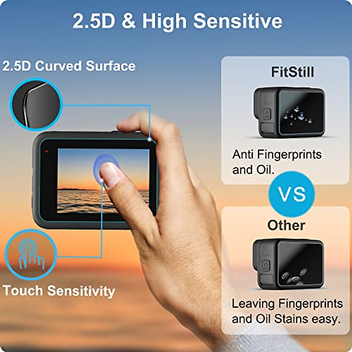 FitStill Screen Protector for GoPro Hero 11/10 / 9 Black, Ultra lear Tempered Glass Back Screen Protector + Tempered Glass Lens Protector+Tempered Glass Front Screen Protector+Lens Cover - 2 Packs