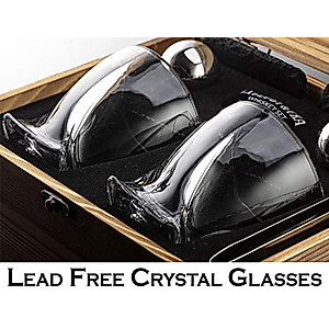 Mixology Glass & Whiskey Stones Set – Two 10oz Glasses w/ 2 Stainless Steel Balls Wooden Box - Bourbon Gifts for Men, Dad, Husband, Boyfriend, Groomsmen, Birthday Ideas﻿