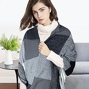 Loritta Womens Scarf Fashion Long Plaid Shawls Wraps Big Grid Winter Warm Lattice Large Scarves Gifts, Dark Grey White Lattice