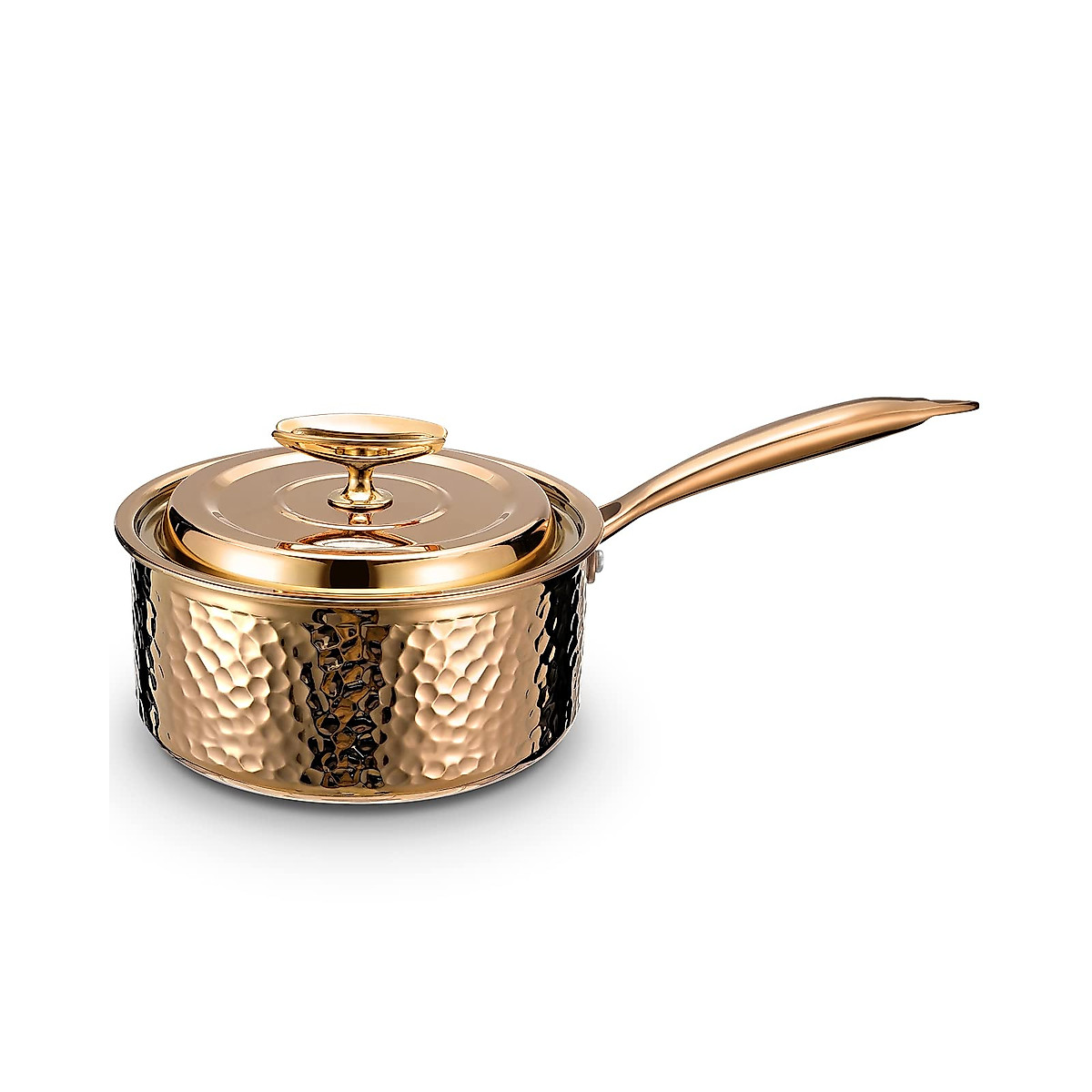 DAEDALUS 2 Quart Uncoated Nonstick Saucepan with Lid, Stainless Steel Pot Triply Hammered Copper for Cooking, Induction Saucepan Cookware for Home Kitchen Restaurant, Dishwasher Oven Safe - Gold