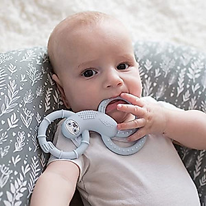 Dr. Brown's HappyPaci 100% Silicone Pacifier, Flexees Beaded Teether Rings, and Lovey Pacifier Holder & Teether Clip, Blue Sloth
