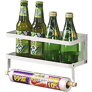 Mukkuri Fridge Spice Rack & Magnetic Paper Towel Holder Refrigerator Spice Organizer Magnet Shelf,White