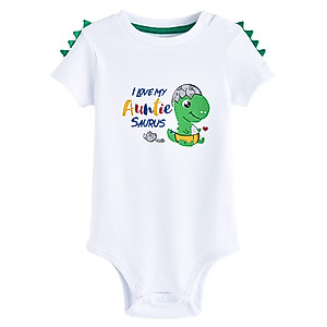 WAWSAM I Love My Auntie Bodysuit Newborn Dinosaur Romper Outfit Gift for Boys Girls Baby Infant Cotton Printed Saurus Short sleeve Onesies Dino Casual Summer Jumpsuit Gift