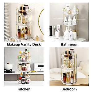 Weidace 360 Rotating Makeup Organizer for Vanity, Bathroom Countertop Organizer Spinning Perfume Organizer, High-Capacity Cosmetic and Skincare Dresser Make Up Holder Rack (3 Tiers, White)