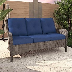 Yokayoay Outdoor Couch Patio Sofa 3 Seater, Wicker Sofa with Seat and Back Cushion, Lounge Couch Furniture for Porch, Backyard, Balcony, Deck