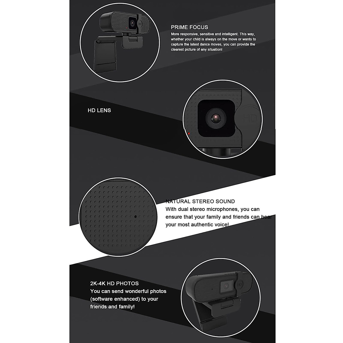 Sanpyl 4K USB Computer Web Camera with Autofocus for Gaming Video Recording, Plug and Play Webcam