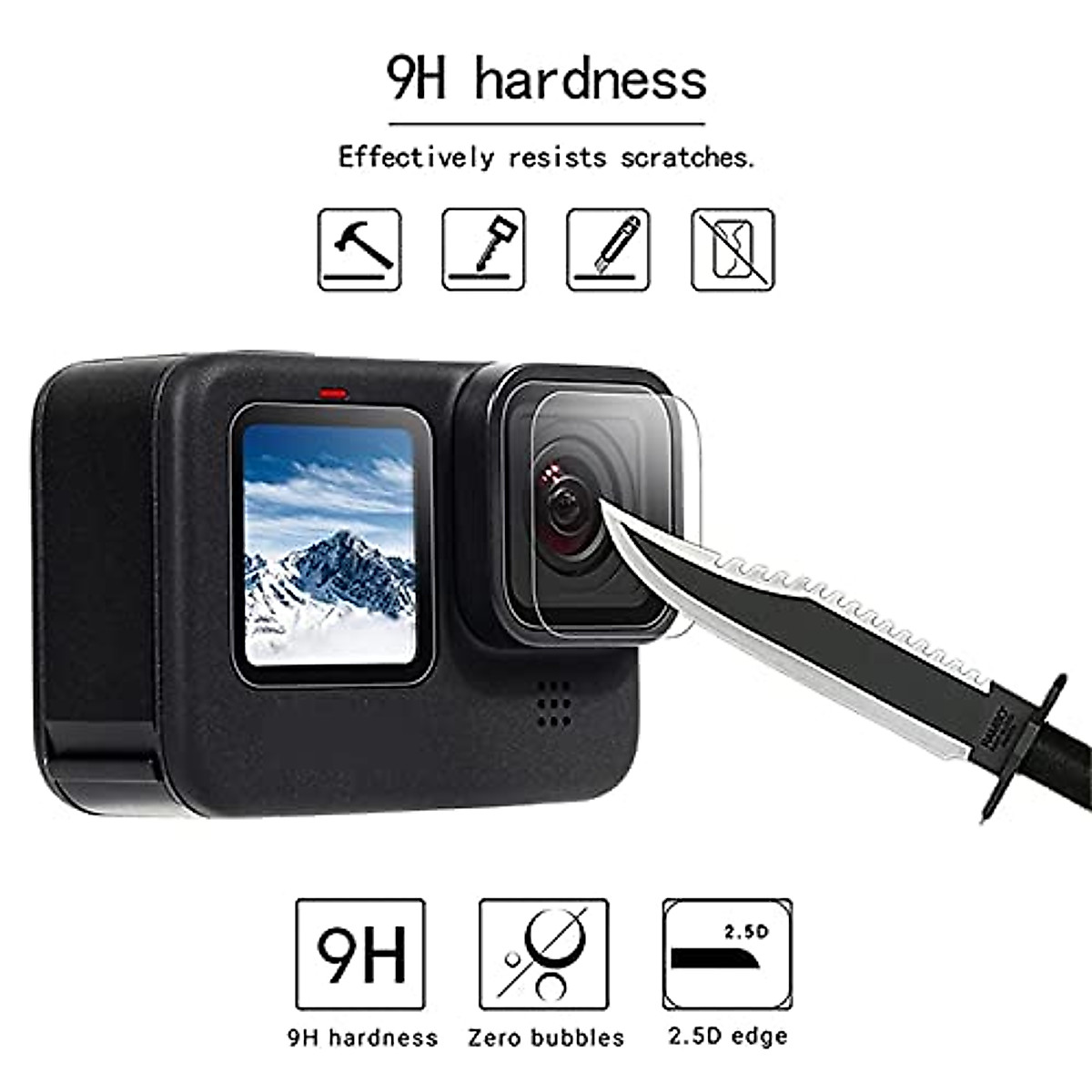 ZLMC [11PCS] Screen protector for GoPro Hero 11 10 9, compatible with GoPro Hero 11 10 9 black, 9PCS tempered glass screen protector + 2PCS rubber lens cover, GoPro Hero 11 10 9 black accessory kit