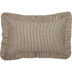 VHC Brands Sawyer Mill Ticking Striped Cotton Farmhouse Bedding 22x14 Filled Pillow, 1 Count (Pack of 1), Charcoal Dark Creme White