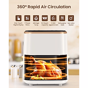 VEWIOR Air Fryer, 5.3Qt Airfryer with Viewing Window, 7 Custom Presets Large Air Fryer Oven with Smart Digital Touchscreen,Non-stick and Dishwasher-Safe Basket