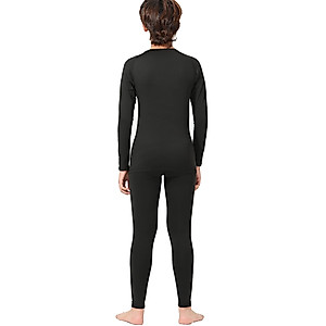 Rolimaka 2 Pack Youth Boys' Thermal Underwear Set Fleece Lined Compression Shirt Leggings Sports Tights Pants Big Kids' Base Layer S