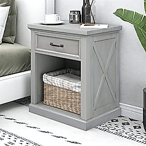 HIGOH Bedside Table Modern Wooden Nightstands Retro Minimalist Bedside Table Gray Storage Cabinet Bed Side Tables Home Bedroom Furniture