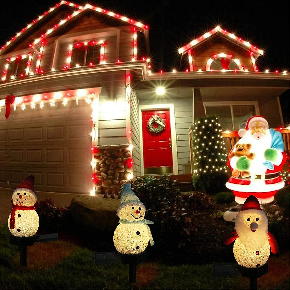 Goldye Solar Garden Lights LED Christmas Lawns Snowman Plug Stake Lights Courtyard Landscape Path Light,Home Christmas New Year Patio Light Decoration,Outdoor Waterproof IP65 (Red)