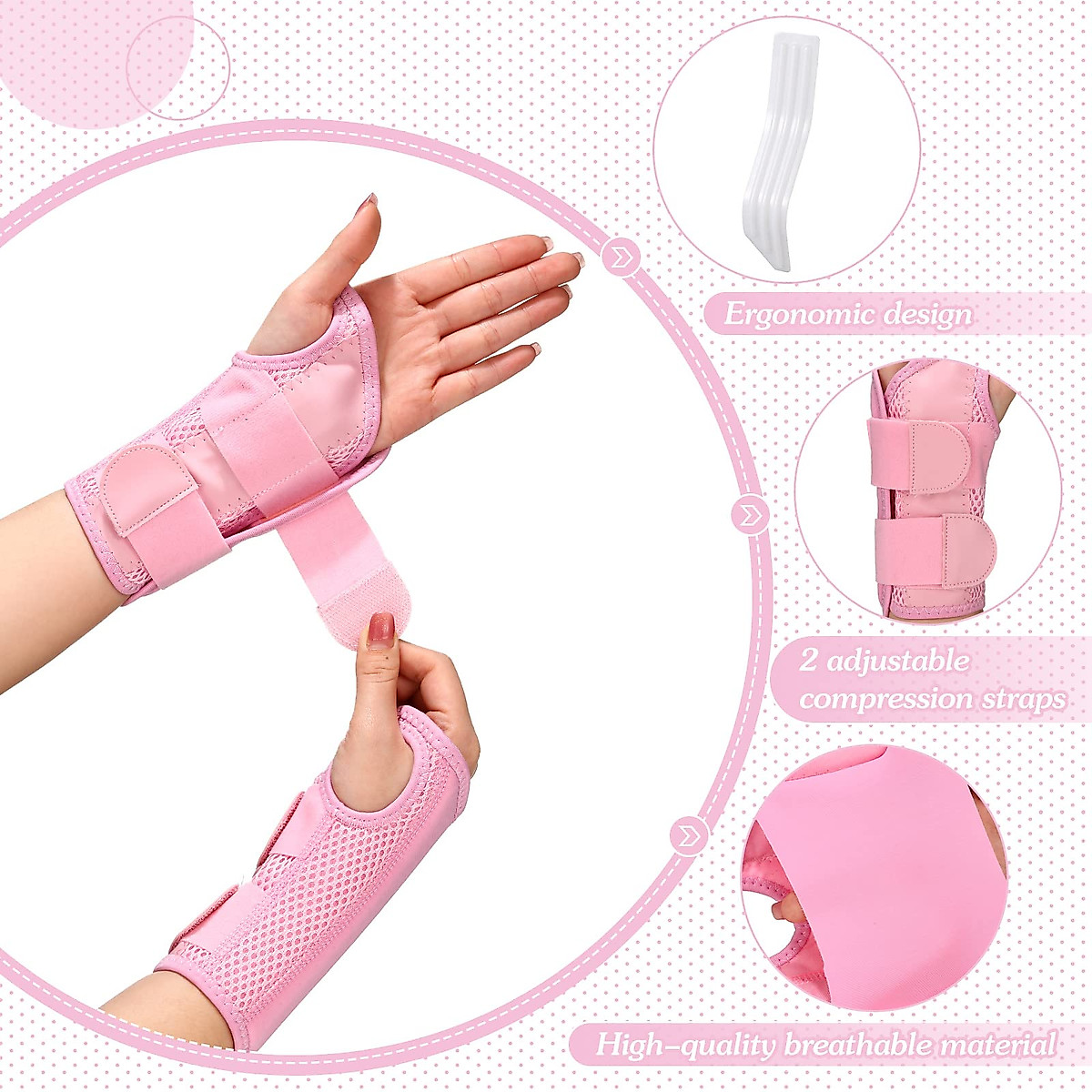 2 Pieces Wrist Brace Carpal Tunnel for Men Women Arthritis Wrist Brace Protector Night Sleep Removable Wrist Support Carpal Tunnel for Helping People Have a Better Sleep(Small/Medium,Pink)