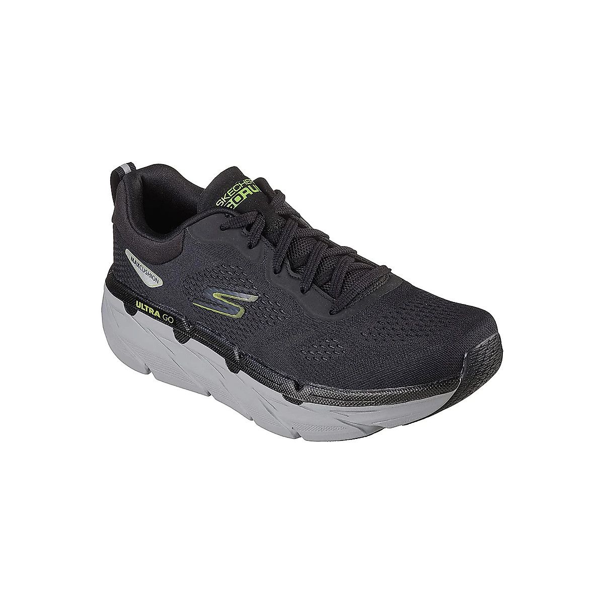 Skechers Men's Road Running Shoe, Black and Lime Textile, 10