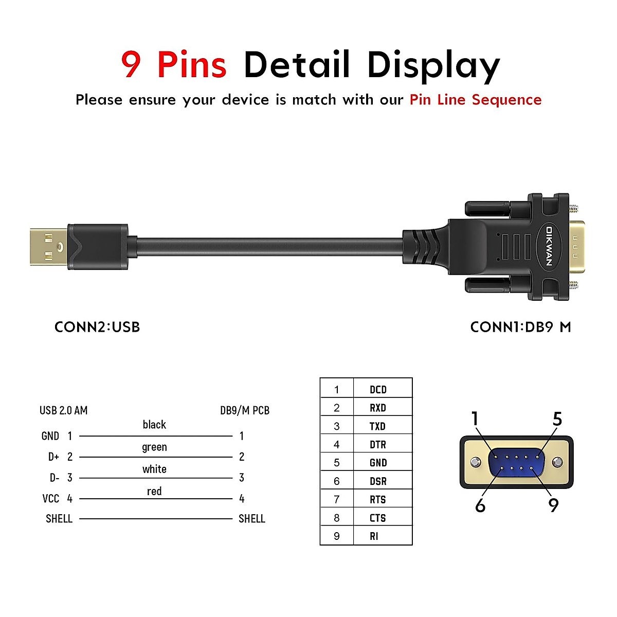 OIKWAN USB to RS232, USB Serial Adapter with FTDI Chipset,USB 2.0 to Male DB9 Serial Cable for Windows 11,10, 8, 7, Vista, XP, 2000, Linux and Mac OS(6ft)…