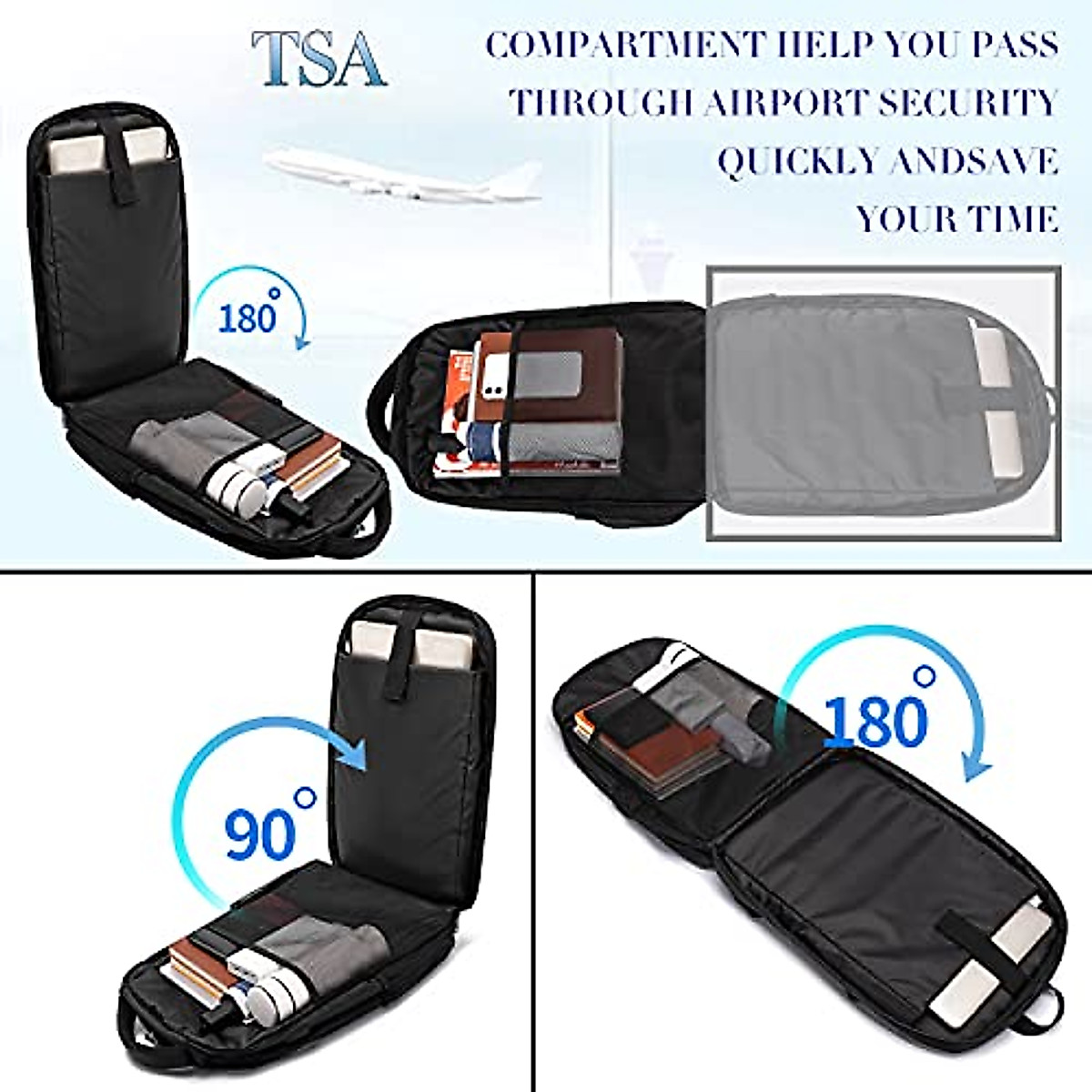 Extra Large Business Travel Backpack, Big Laptop Backpack with USB Charging Port for Men Womens, Anti Theft Water Resistant College Backpack Computer Bag Fits 17.3Inch Laptop Notebook,Blue