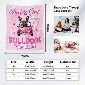 Custom French Bulldog Blanket Gifts, Frenchie Gifts for Dog Lovers Present Ideal, 60"x80" Pink Blanket for Girls Mom Dog Themed Gifts, Personalized Flannel Kids Throw Blankets for Living Room