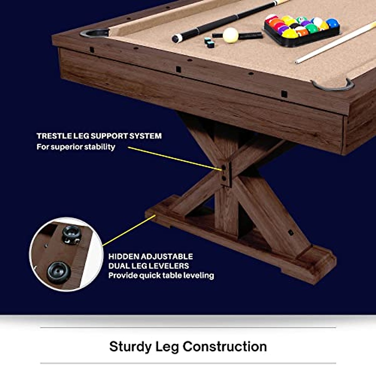 Freetime Fun 3 in 1 Multi Game 7 FT Pool Table with Dining Top and Ping Pong Table with Benches, Includes Billiard Accessories and Tennis Paddles - Combo Table (Espresso)