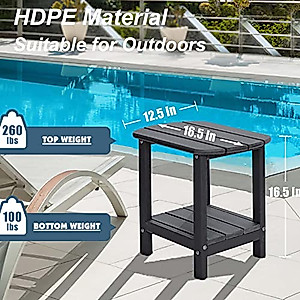 nalone Adirondack Side Table 16.5" Outdoor Side Table HDPE Plastic Double Adirondack End Table Small Table for Patio (Black)