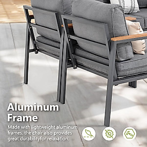 Olaterior Aluminum Outdoor Loveseat, Patio Loveseat, All-Weather 2 Seats Sofa Couch, Modern Metal Chair with Olefin Cushions, Patio Furniture Sofa for Deck, Backyard, Garden, Grey