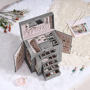 ANWBROAD Huge Jewelry Organizer Box Women Jewelry Storage Box Capacity for All Jewelry with Lock Mirror for Necklaces Earrings Rings Bracelets Jewelry Case UJJB028H