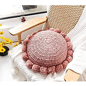 Bohemian Round Pillow 20 Inch | 100% Cotton Decorative Pillow Hand Tufted with Chunky Textured Poms | Boho Throw Pillow for Bed or Couch | Natural Pink Throw Pillow