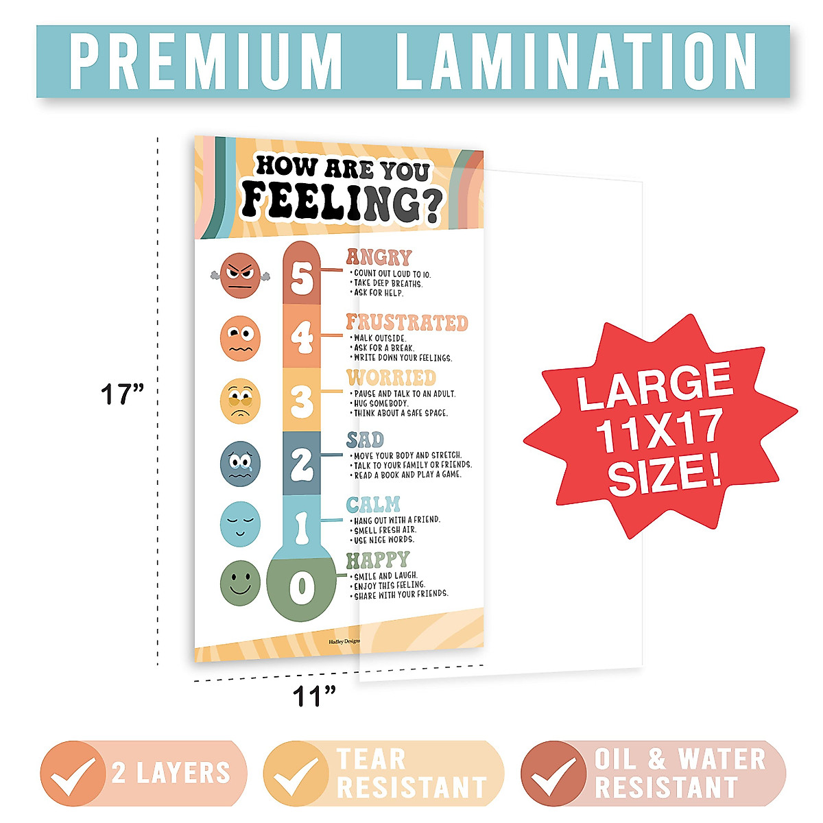 8 Calming Corner Posters For Classroom Must Haves For Teachers - 11x17" Calm Down Corner Supplies, Feelings Chart For Kids Ages 4-8, Toddler Emotions Chart, Retro Classroom Decor