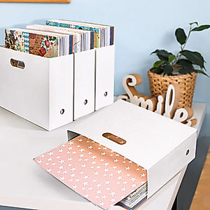 Foldable Scrapbook Paper Storage Organizer, 12x12 Scrapbook Paper Storage, Plastic File Organizer, White, 3 Pack