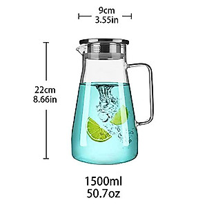 IDEALUX 50 Oz Glass Pitcher with Stainless Steel Lid and spout high heat resistant stove safe pitcher for hot/cold water and iced tea…