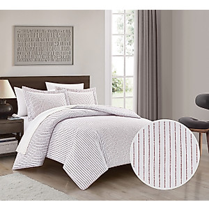 Chic Home Wesley 3 Piece Duvet Cover Set Contemporary Solid White with Dot Striped Pattern Print Design Bedding - Pillow Shams Included, King, Wine Red