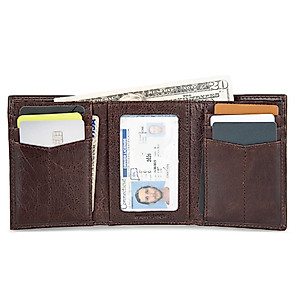 Eddie Bauer Men Signature Trifold Wallet, Leather Logo-Brown, One Size