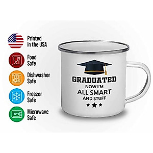Flairy Land Graduation Camper Mug 12oz - All Smart and Stuff - Graduation Gifts for Her Senior Graduation College Student College Graduate Classmate MBA Grad