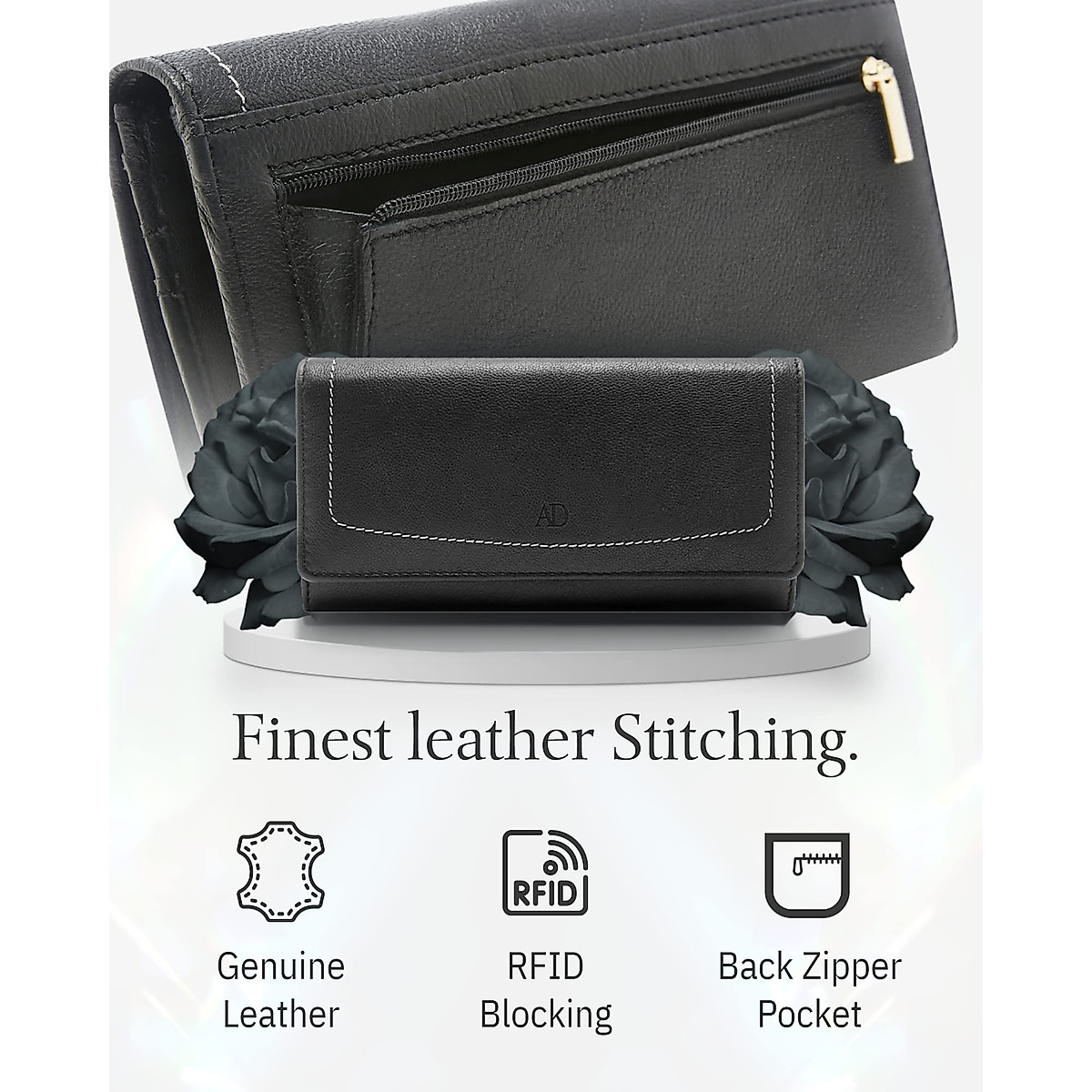 Leather Clutch RFID Wallets For Women - Big Womens Wallet Accordion Purse Organizer Zip Coin Pouch Gifts For Women