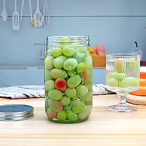 Flrolove Mason Jars,32 OZ Canning Jars with Lids,Glass Jars with Airtight Lid,Mouth Mason Jars 6 Pack for Food Storage,Overnight Oats,Dry Food,Snacks,Candies,Jam,Honey,Jelly