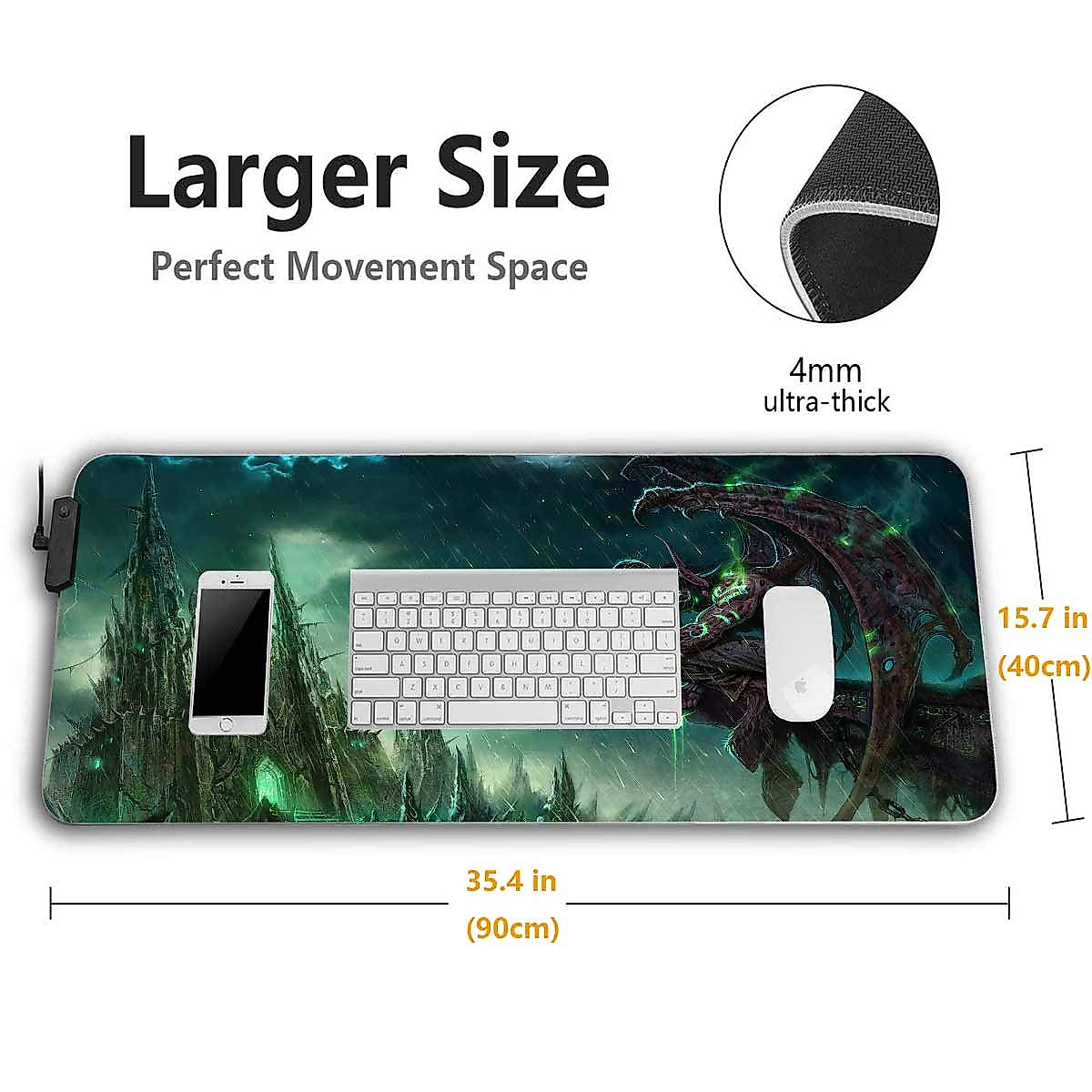 RGB Professional Gaming Mouse Pad for Illidan Stormrage,Mousepad with 12 Lighting Modes & Anti-Skid Rubber Base,Large Laptop Desk Pad,Computer Keyboard and Mouse Combo Pads Mouse Mat 35.4x15.7 inch