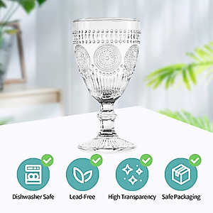 Wongblee Vintage Glass Goblets 11.8 Oz, Stemmed Wine Glasses, Embossed Drinking Glasses for Wine, Water, Juice, Beverage, Set of 6 (Style-B)
