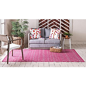 Unique Loom Outdoor Trellis Collection Area Rug - Tribal Trellis (4' 1" x 6' 1" Rectangle, Fuschia/ Gray)