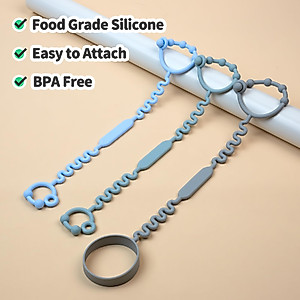 Toy Straps, Pacifier Holder Clip with Self-Adjusting Bayonet, Pure Silicone Material Without BPA; Can Be Used for Teethers, Feeding Bottles, Toys, Baby Cribs, High Chairs(Blue-3ps)