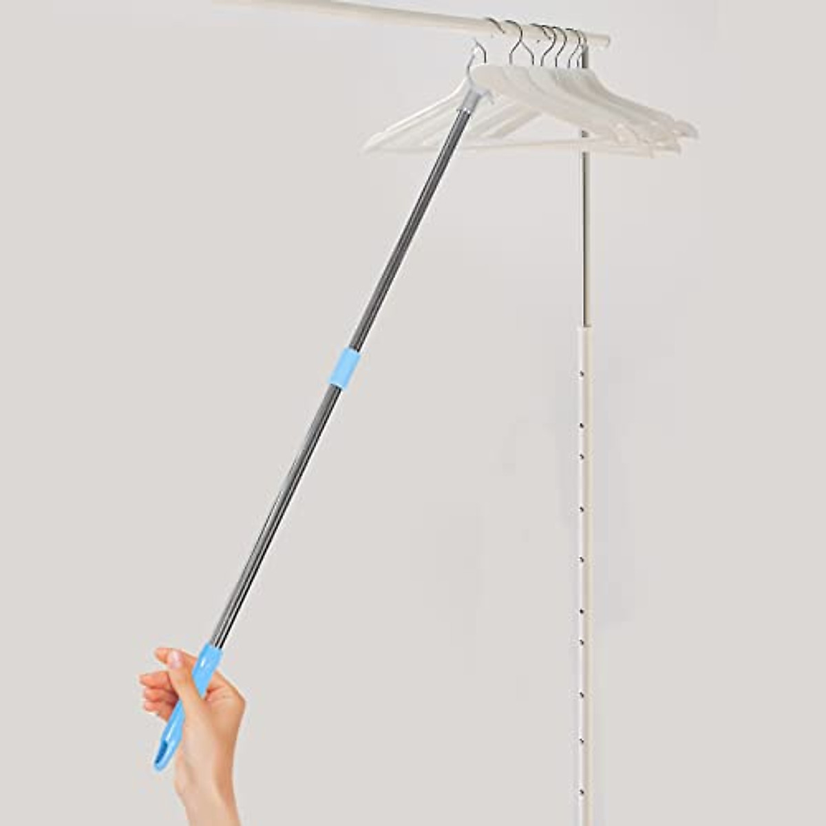 Reach Pole Hook Retractable Clothesline Prop Telescopic Handle Clothing Hook Pole Adjustable Clothesline Rod Hanger Garment Pole with Hook for Closet Shelf Ceiling