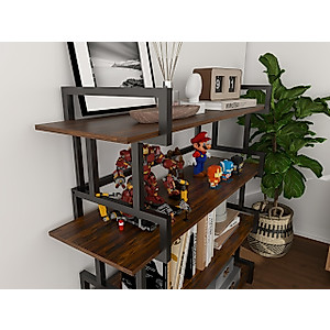 JOIN IRON 4-Tier Modern Industrial Ladder Bookshelf, Rustic Wood and Metal Shelving Unit with Ample Storage, Sturdy Display Rack for Home, Office, and Living Room Decor