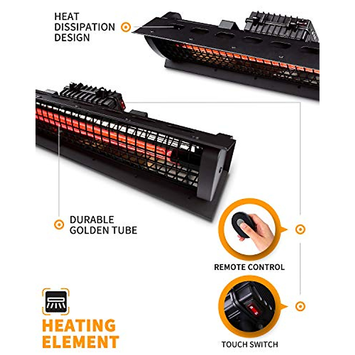 Star Patio Electric Patio Heater with Remote, Wall Mounted, Outdoor Ceiling Patio Heater, Outdoor Heaters, Infrared Heater, Hanging Patio Heater, Industrial Black, STP2020-A-RM N1