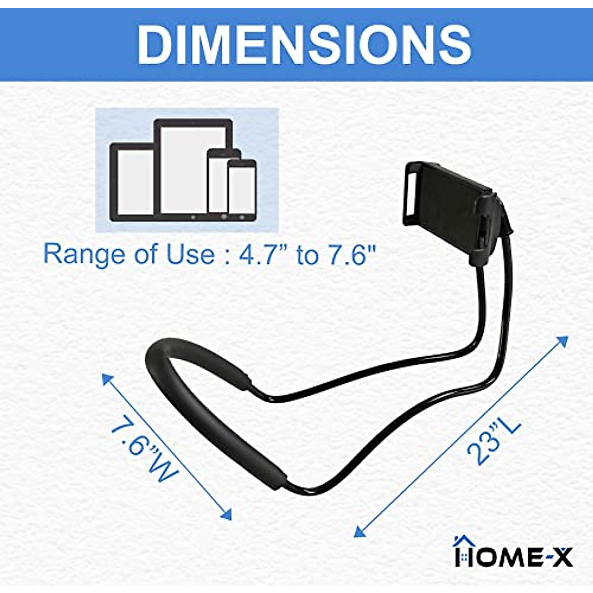 Home-X Around Neck Hands-Free Universal Cellphone Holder, Portable Smartphone Stand for Neck, Great for Streaming, Selfies, Reading – Fits Devices 4.7” to 7.6”