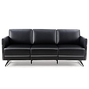 LUCKYERMORE Guest Reception Chairs 3 Seater,Black Waiting Room Chair Faux Leather Sectional Sofa Couch Executive Side Chair with Armrest Comfy Cushion for Office Lobby Conference Meeting