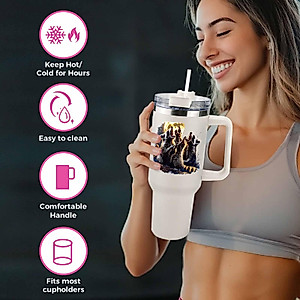 40 Oz Insulated Tumbler with Handle and Straw,Three Little Raccoon Stainless Steel Vacuum Insulated Travel Mug,Leak-proof Water Bottle Iced Coffee Cup,The Moonlight Animal