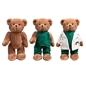 HollyHOME Doctor Bear Stuffed Animal Plush Teddy Bear in Scrubs and White Coat Gifts for Doctors Students and Kids 16 inches,Chocolate Brown